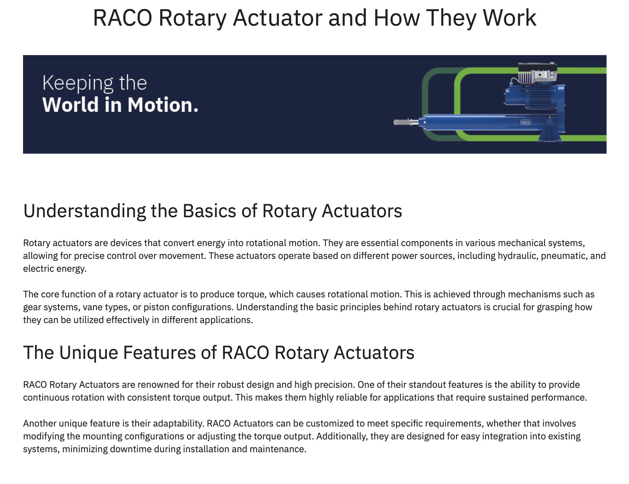 RACO Actuators – RCS & Associates
